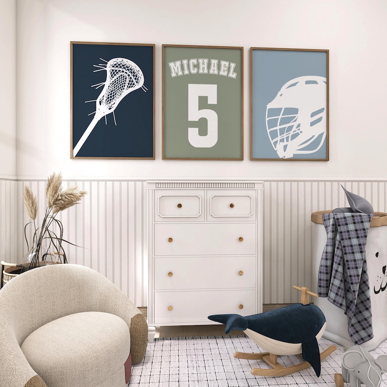 Custom Lacrosse Print Set of 3 Wall Art Boy Wall Prints Personalized ...