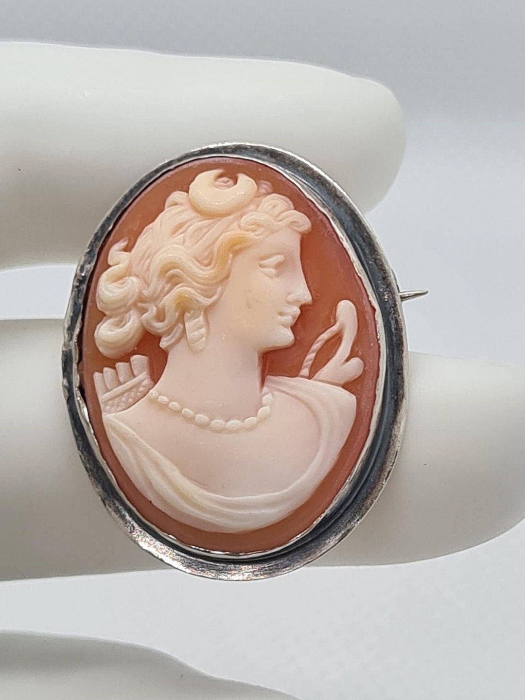 Antique Victorian Cameo Woman Artemis Brooch Pendant Hand Carved ...