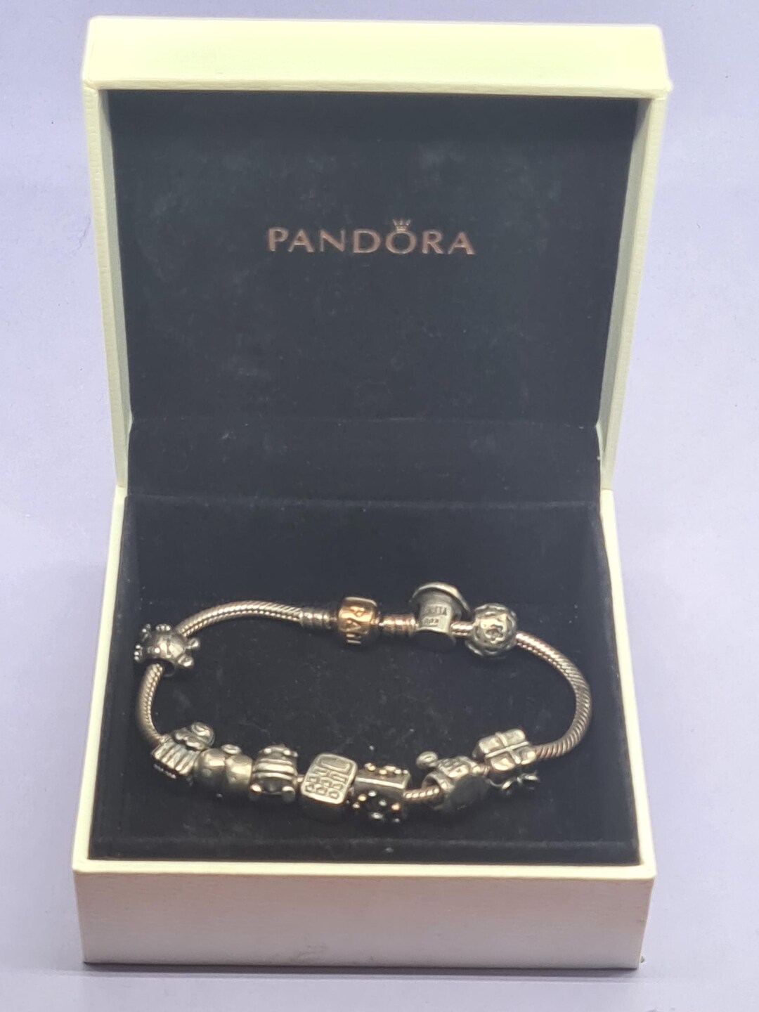 Extremely RARE PANDORA 14k Gold Clasp Bracelet Sterling With Silver and ...