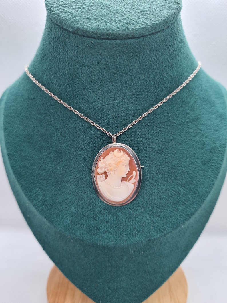 Antique Victorian Hand Carved Cameo Artemis Brooch Pendant Necklace ...