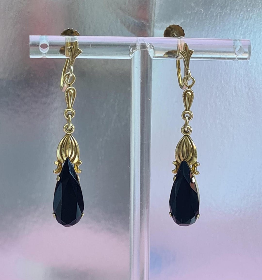 Vtg Antique Romance Victorian Jet Earrings - Drop Long - Gold Filled ...