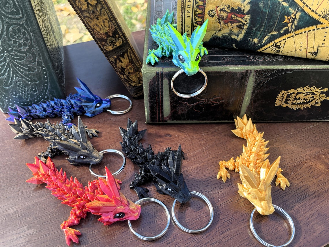 Crystal Dragon Keychain - 3D Printed Sensory Articulated Fidget Toy ...