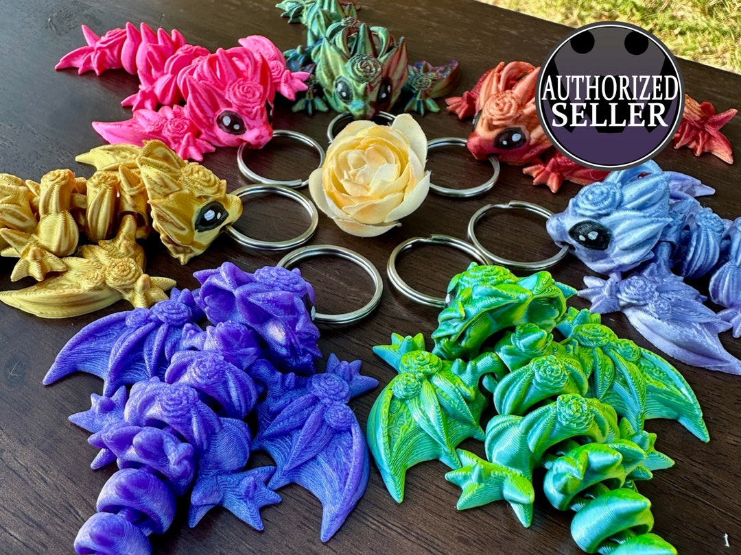 Rose Wyvern Keychain - 3D Printed Sensory Articulated Fidget Toy ...