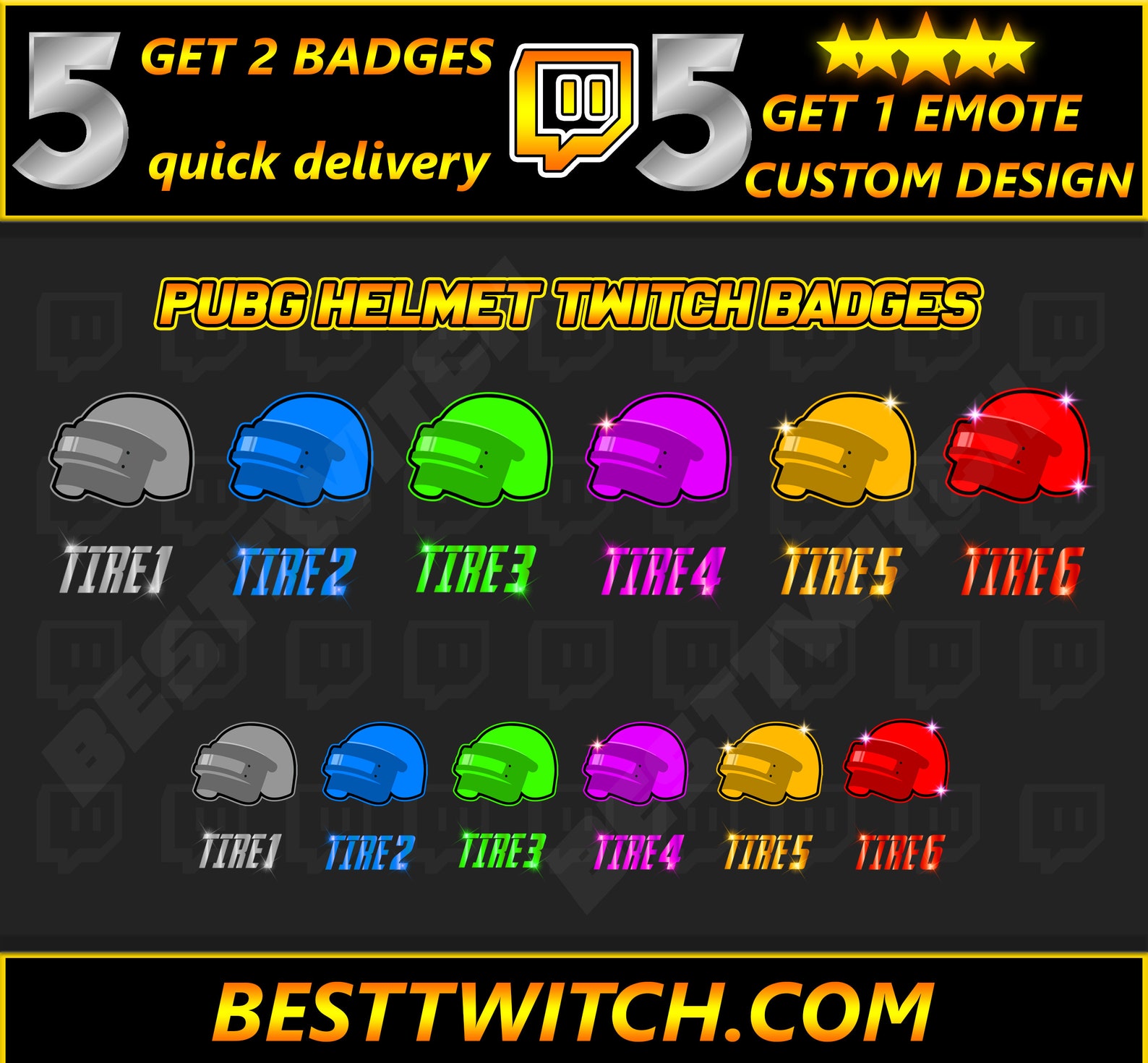 PUBG Level 3 Helmet 2 Twitch Sub Badges - 6 Pack - Etsy