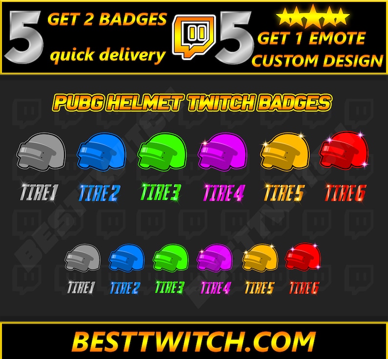 PUBG Level 3 Helmet 2 Twitch Sub Badges - 6 Pack - Etsy