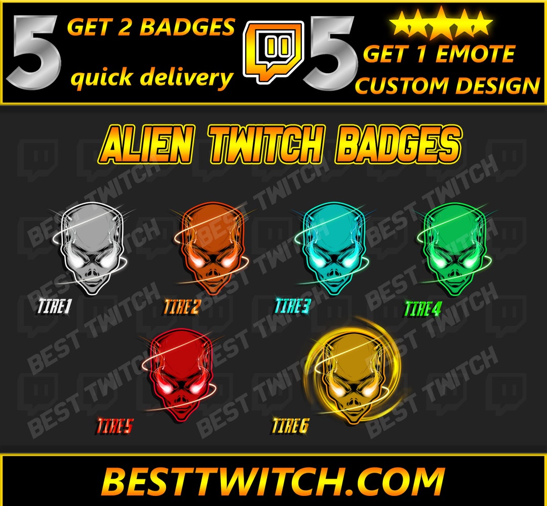 Twitch Sub Badges Twitch Bit Badges Twitch Subscriber Badges Alien Head ...