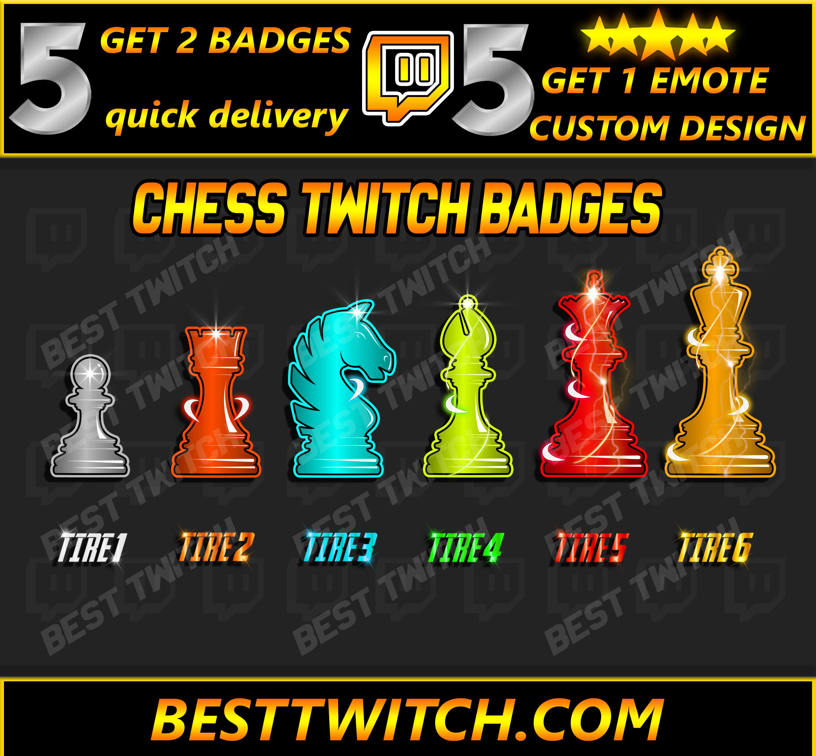 Chess Pieces Sub Badges for Twitch, Youtube, Discord | Stream Badges ...