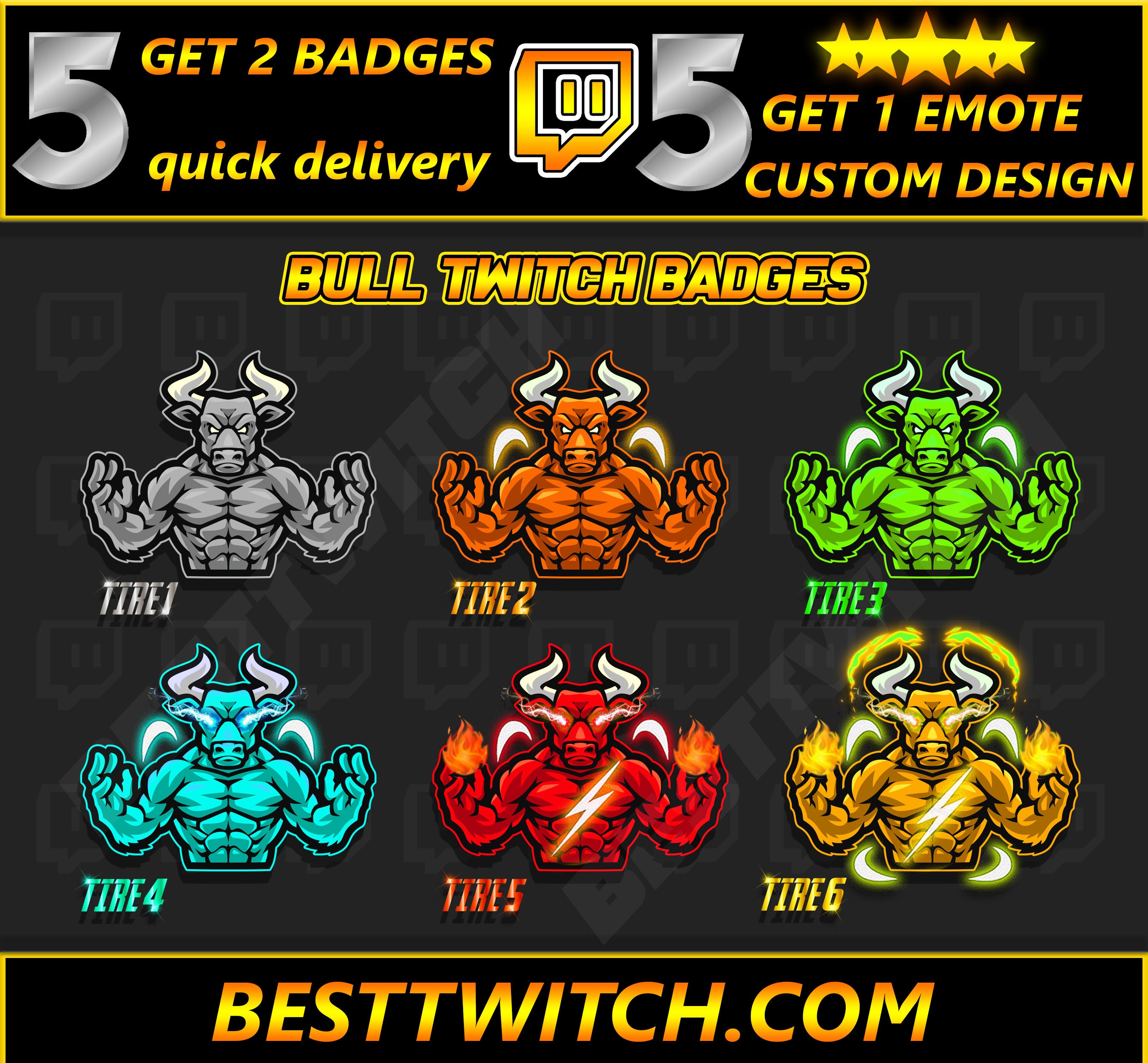 Bull Mascot Twitch Badges Price Discord Youtube Besttwitch - Etsy