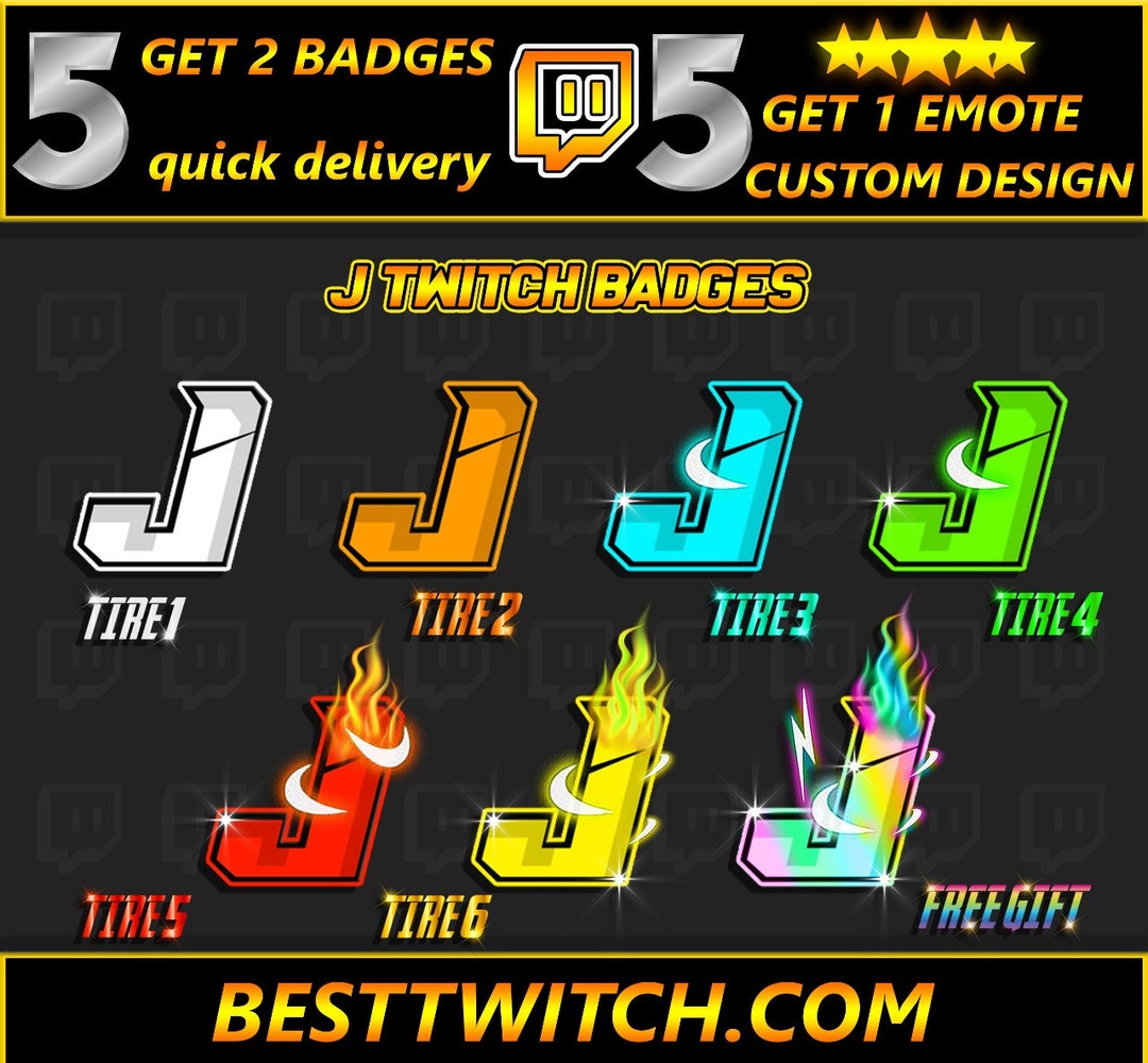 Letter J Twitch Sub Badges, J Bits, Kick Badges, Streamer Badges ...
