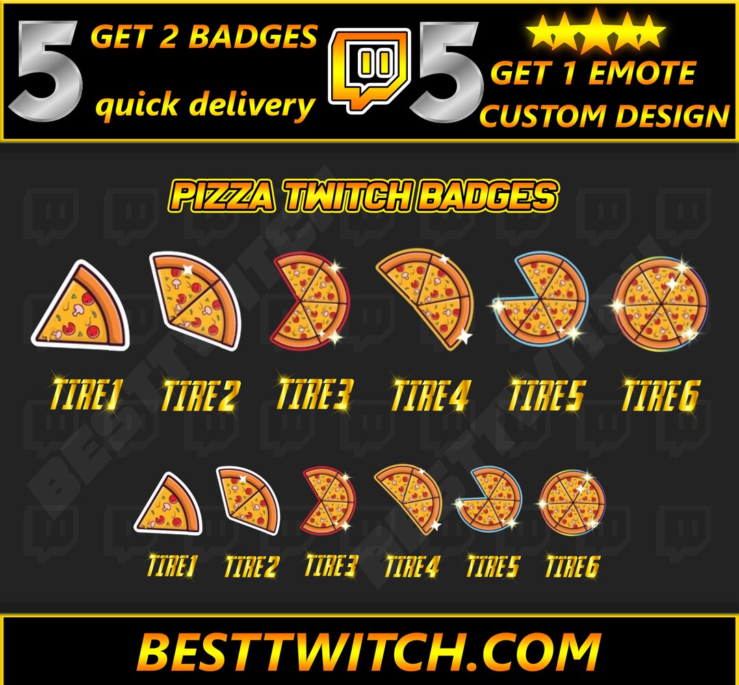 6x PIZZA Sub Badges or Emotes for Twitch | Streaming Cheer Badges ...