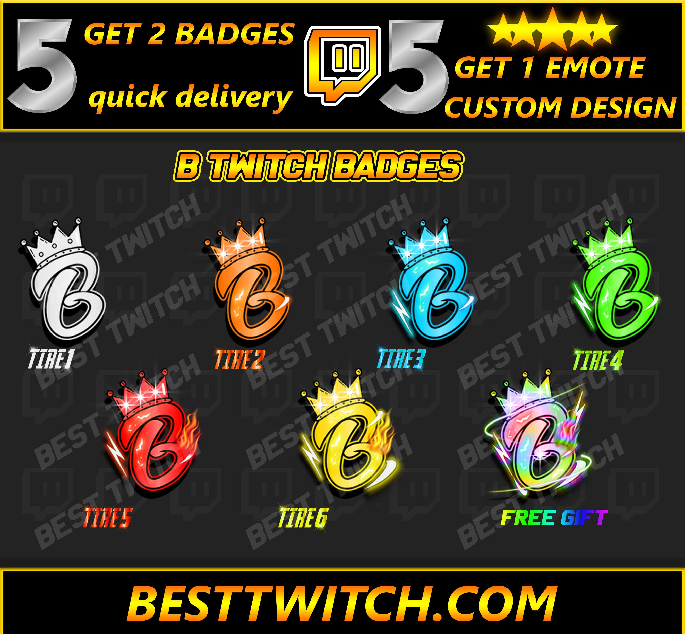 B Twitch Sub Badges and Bits Flair Badges - Etsy