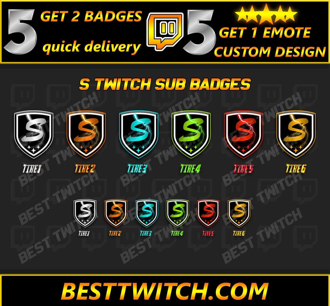 6 Pack S Letter Twitch Sub Badges, Bits, Logo, Streamer Badges ...