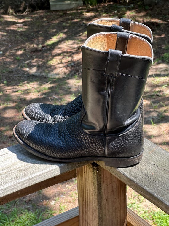 Vintage Justin black bull hide boots, men’s size 10D - Gem