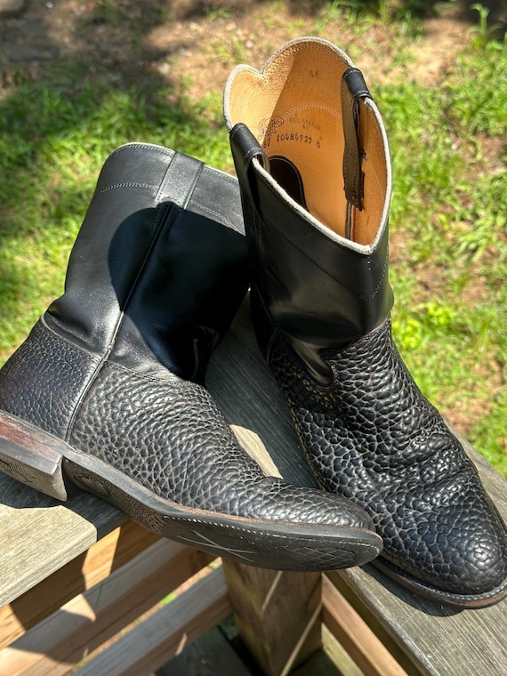Vintage Justin black bull hide boots, men’s size 10D - Gem