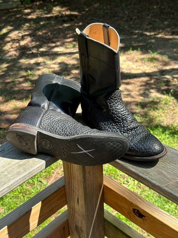 Vintage Justin black bull hide boots, men’s size 10D - Gem