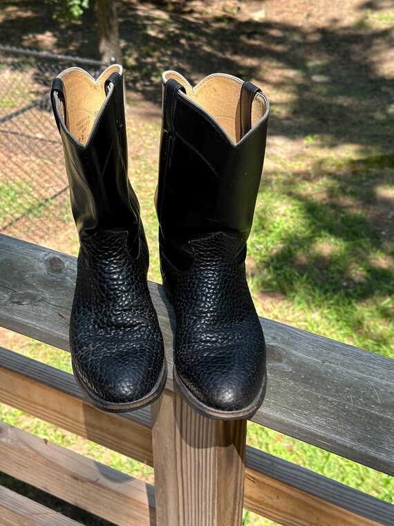 Vintage Justin black bull hide boots, men’s size 10D - Gem