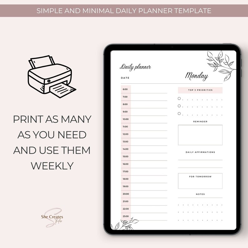Printable Daily Planner – 7 Day Undated PDF | Minimalist to Do List and ...
