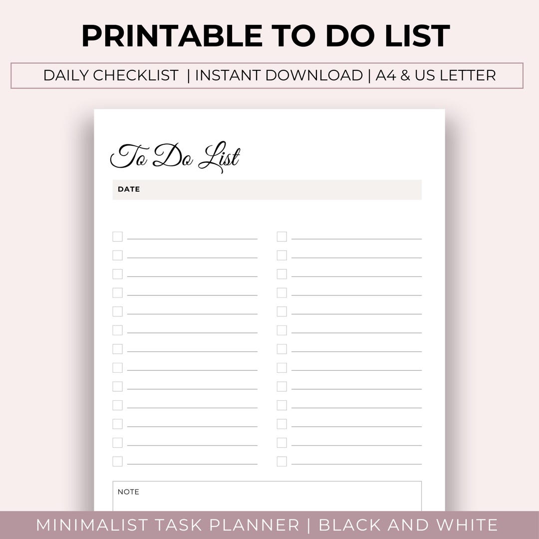 Minimalist to Do List Printable | Daily Task Planner (A4/US Letter) - Etsy