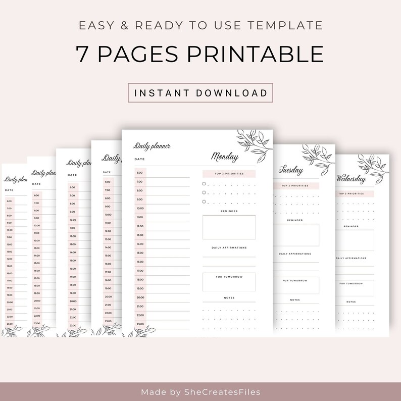 Printable Daily Planner – 7 Day Undated PDF | Minimalist to Do List and ...