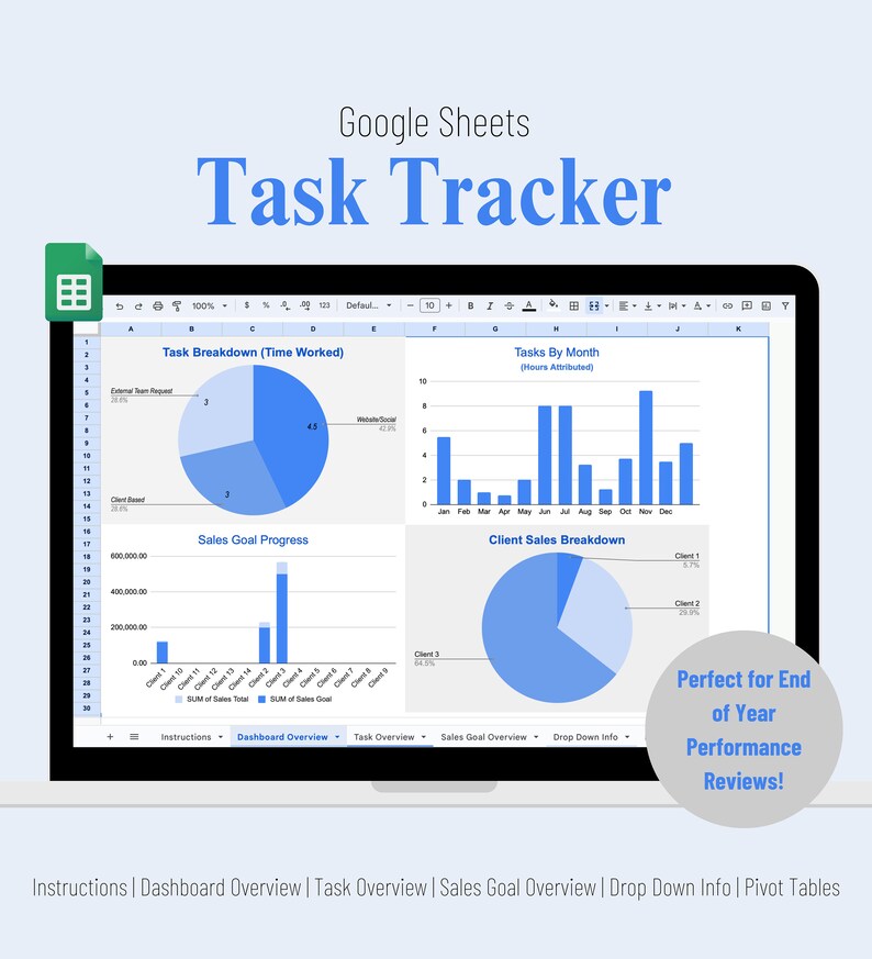 Task Tracker Google Sheet Template Performance Review Tool Task and ...