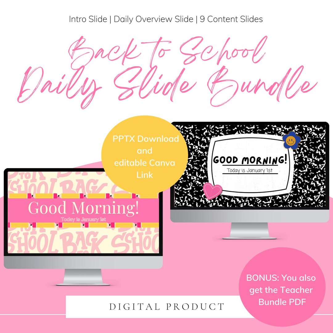 Back to School Slide Template Bundle: Editable PPT, Canva (digital ...