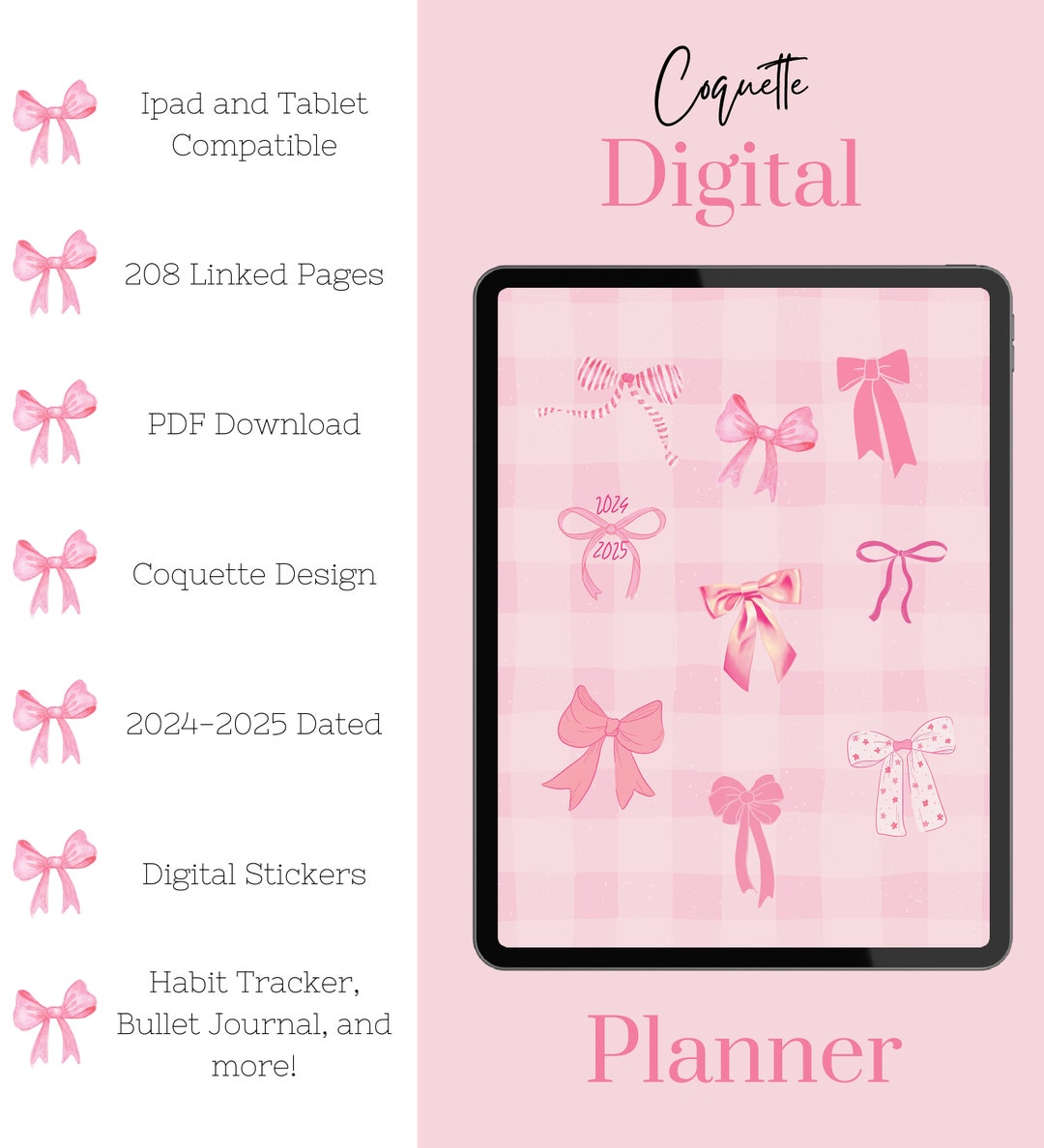 Coquette 2024-2025 Digital Planner Compatible With Tablets and Ipads ...