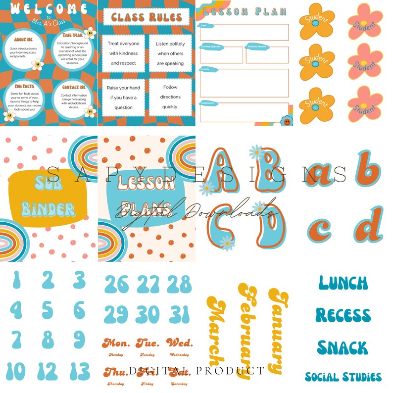 Classroom Mini Collection Retro Boho Digital Classroom Decor & Lesson ...