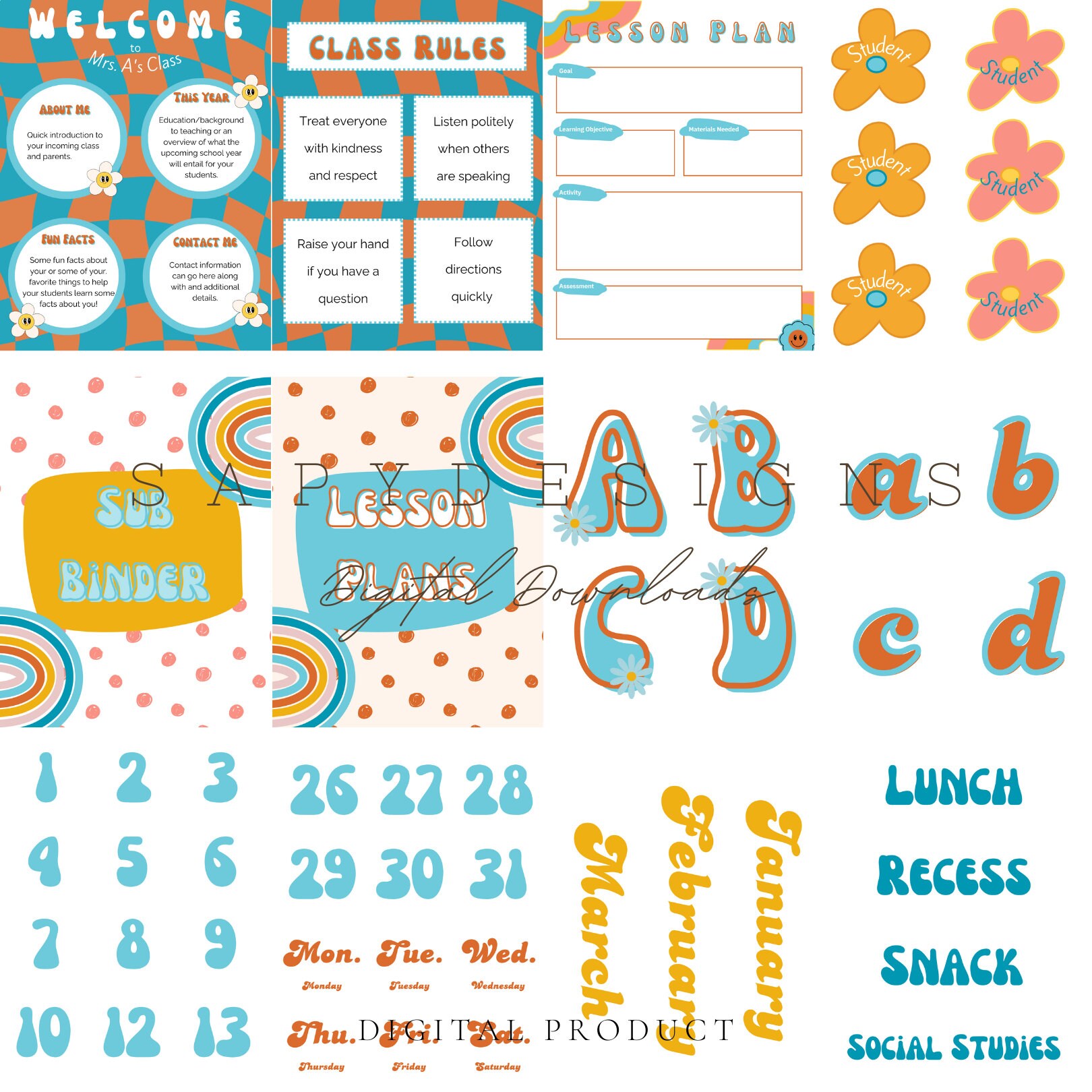 Classroom Mini Collection Retro Boho Digital Classroom Decor & Lesson ...