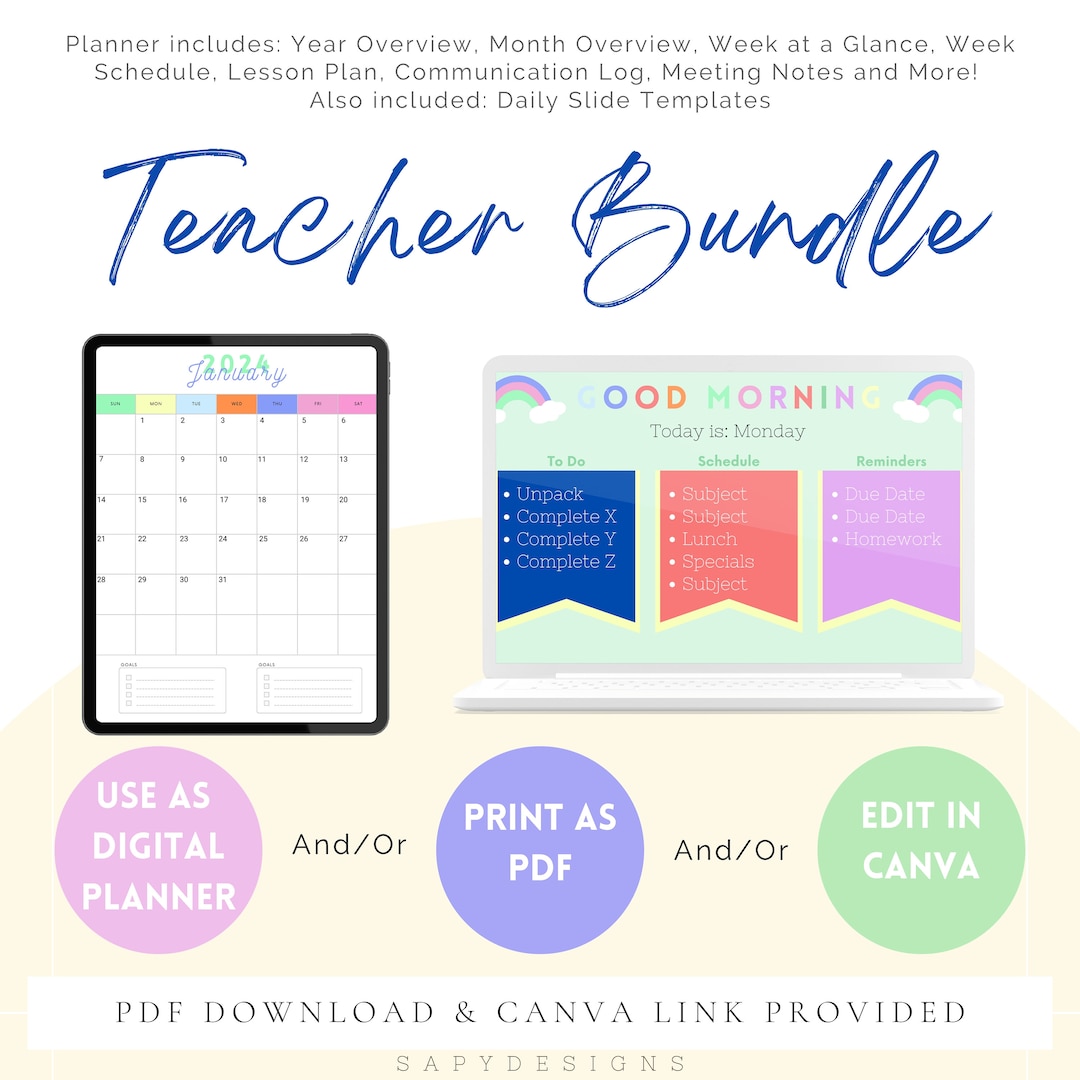 Teacher Bundle Editable Canva Template and PDF Download Teacher Planner ...