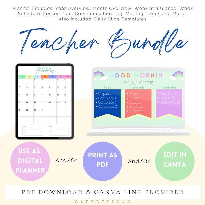 Teacher Bundle Editable Canva Template and PDF Download Teacher Planner ...