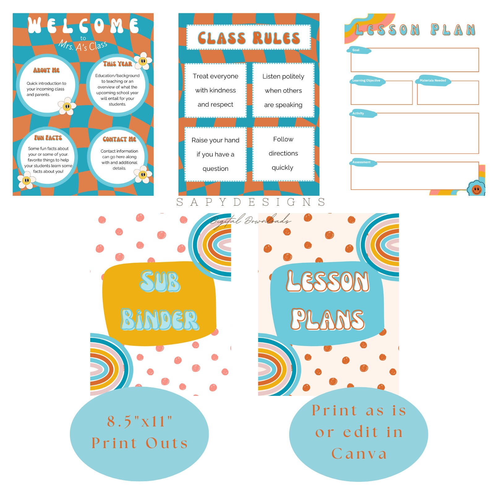 Classroom Mini Collection Retro Boho Digital Classroom Decor & Lesson ...