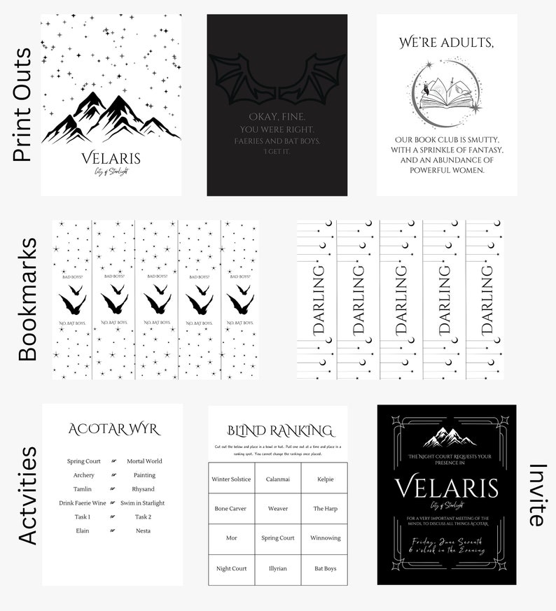 A Court of Thorns and Roses Book Club Prints | PDF Download | Bookmarks ...