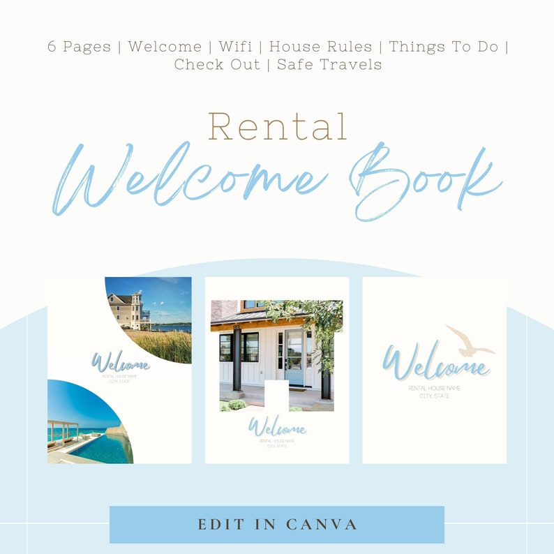 Beach Rental Welcome Book Template | Edit in Canva| Perfect for Airbnb ...