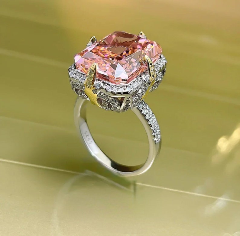 Pink Cushion Cut Large Cocktail Ring Sterling Silver Womens - Etsy