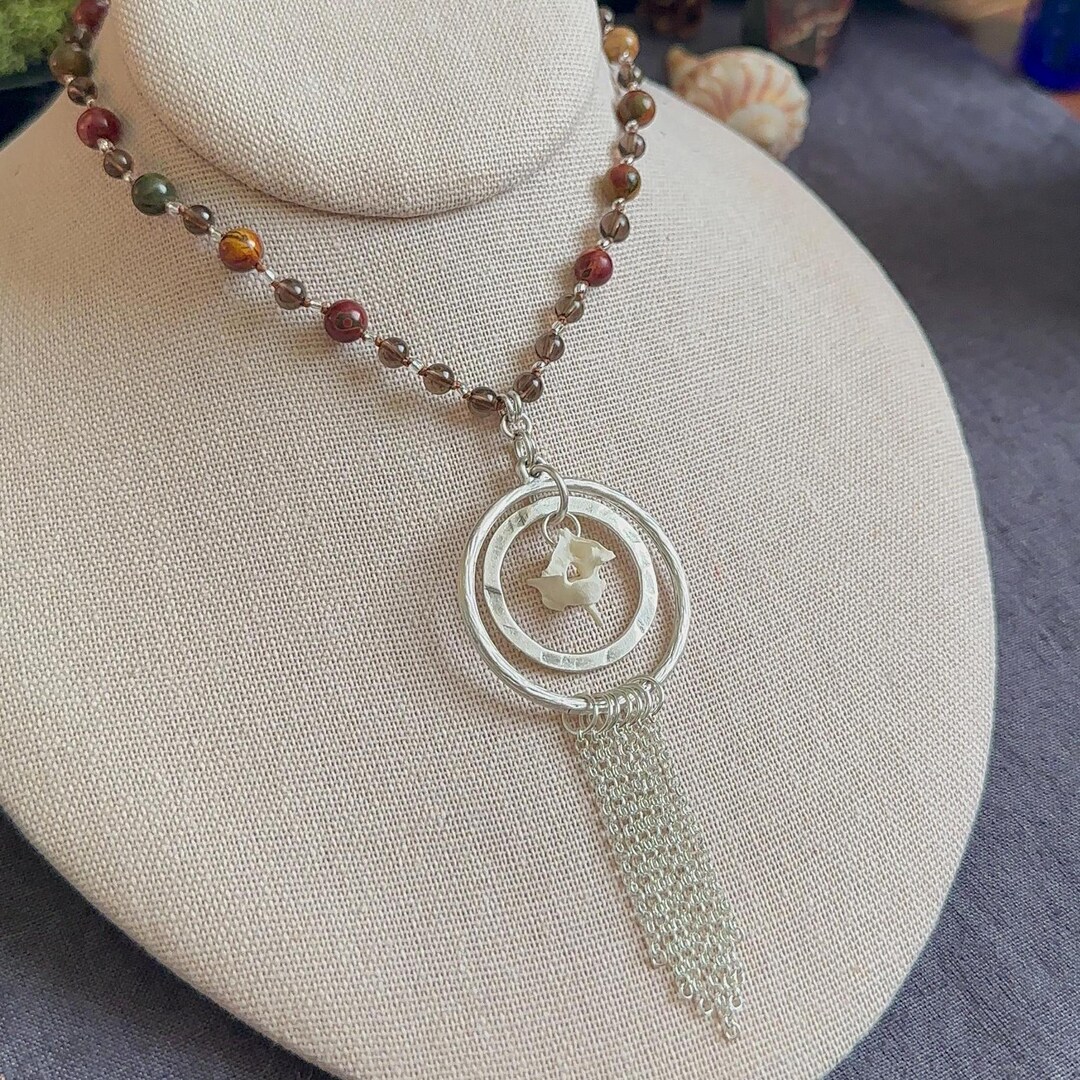 Silver Chains, Burmese Python Vertebrae Necklace W/ Red Cherry Creek ...