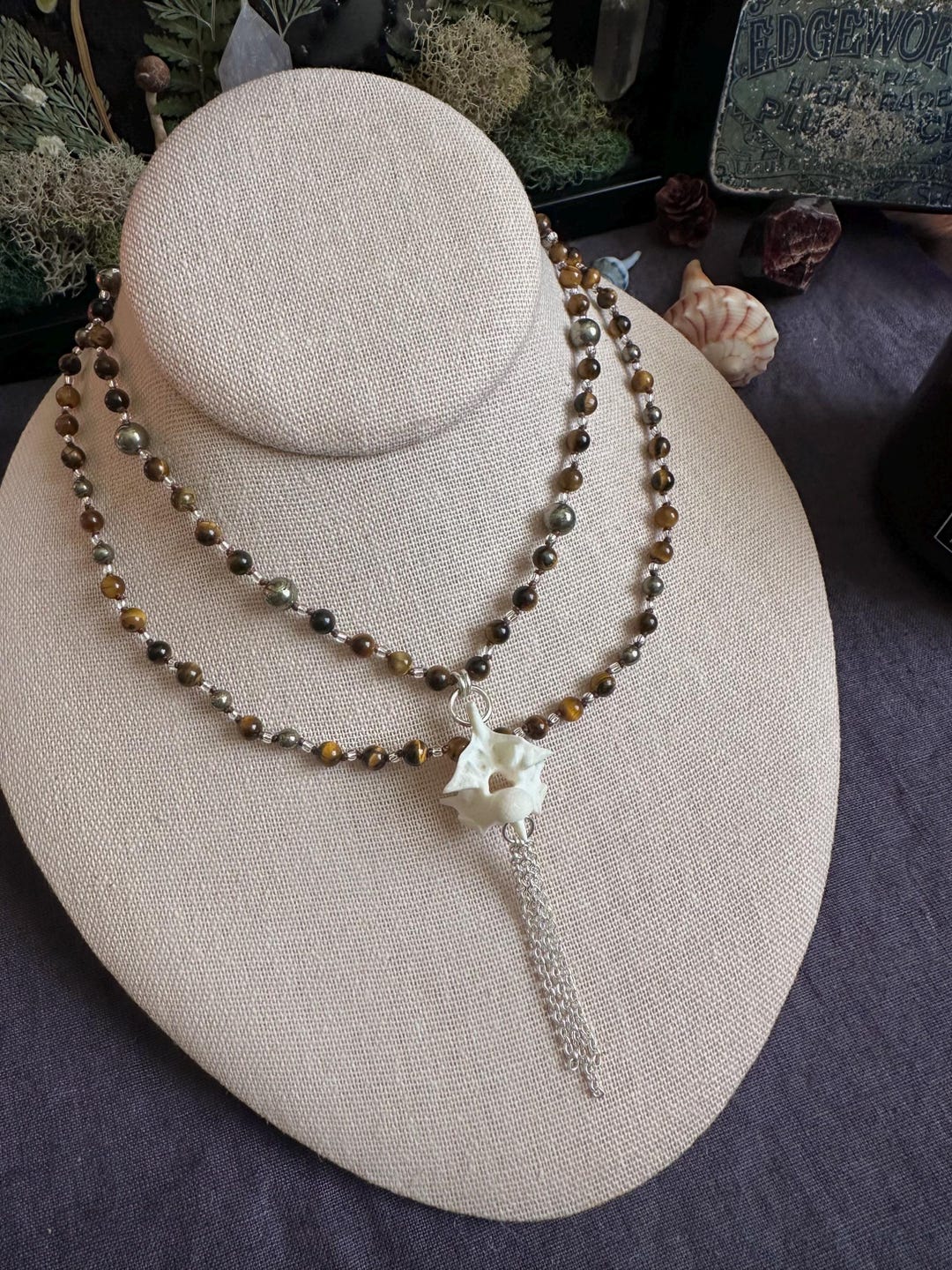 Burmese Python Vertebrae Necklace Double Strand Tigers Eye & Pyrite ...