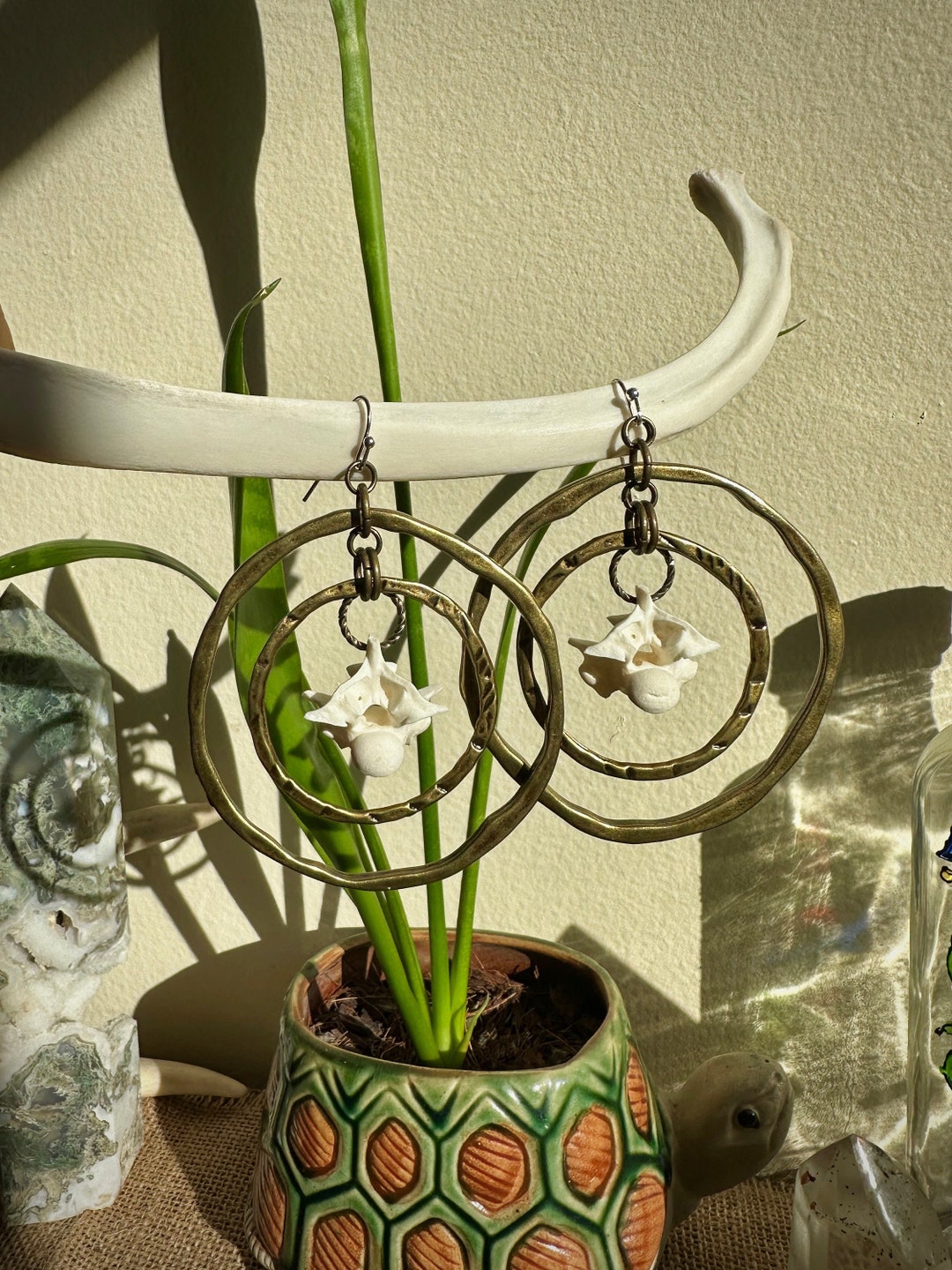 Brass Hoops With Burmese Python Vertebrae Gothic Punk Witchy Earrings ...