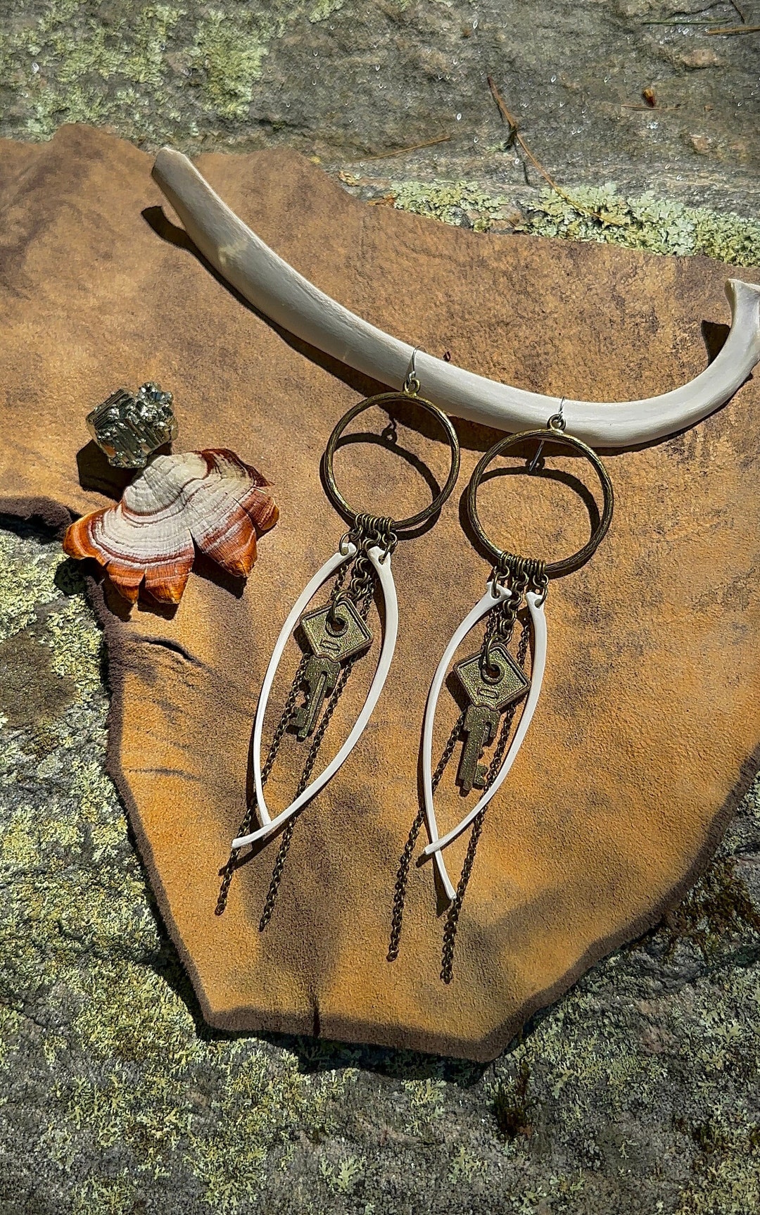 Burmese Python Ribs & Keys Dangle Hoops Gothic Punk Witchy Earrings ...