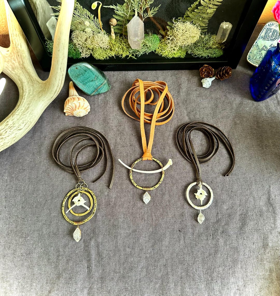 Burmese Python Vertebrae Necklace: Herkimer Diamond, Deerskin Leather ...