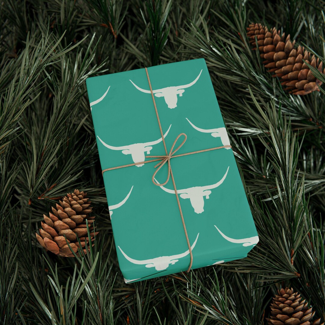 Longhorn Christmas Wrapping Paper, Turquise Christmas Pine Club ...