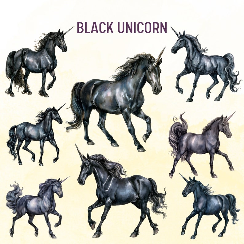 Black Unicorn Clipart, Black Unicorn Wall Art, Unicorn Clipart Set ...
