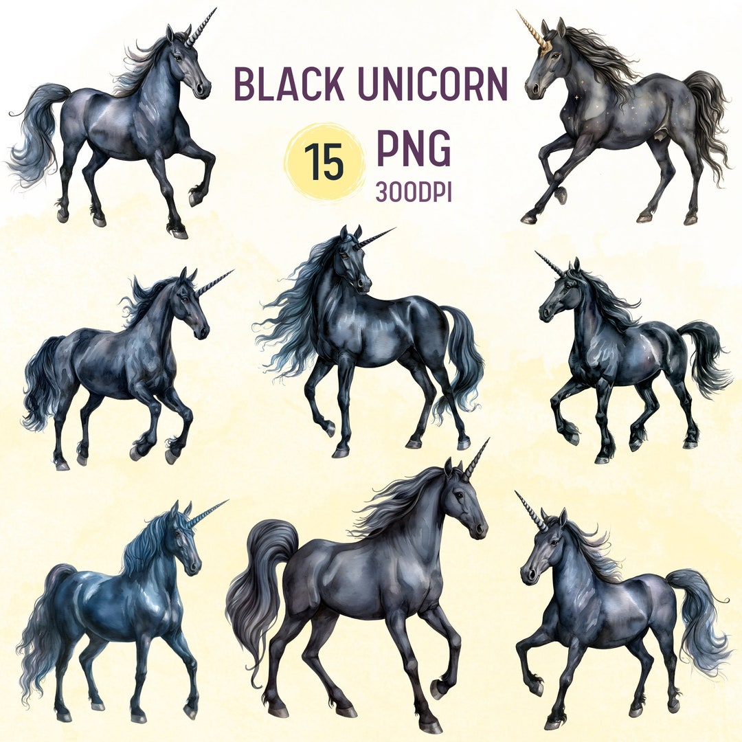Black Unicorn Clipart, Black Unicorn Wall Art, Unicorn Clipart Set ...