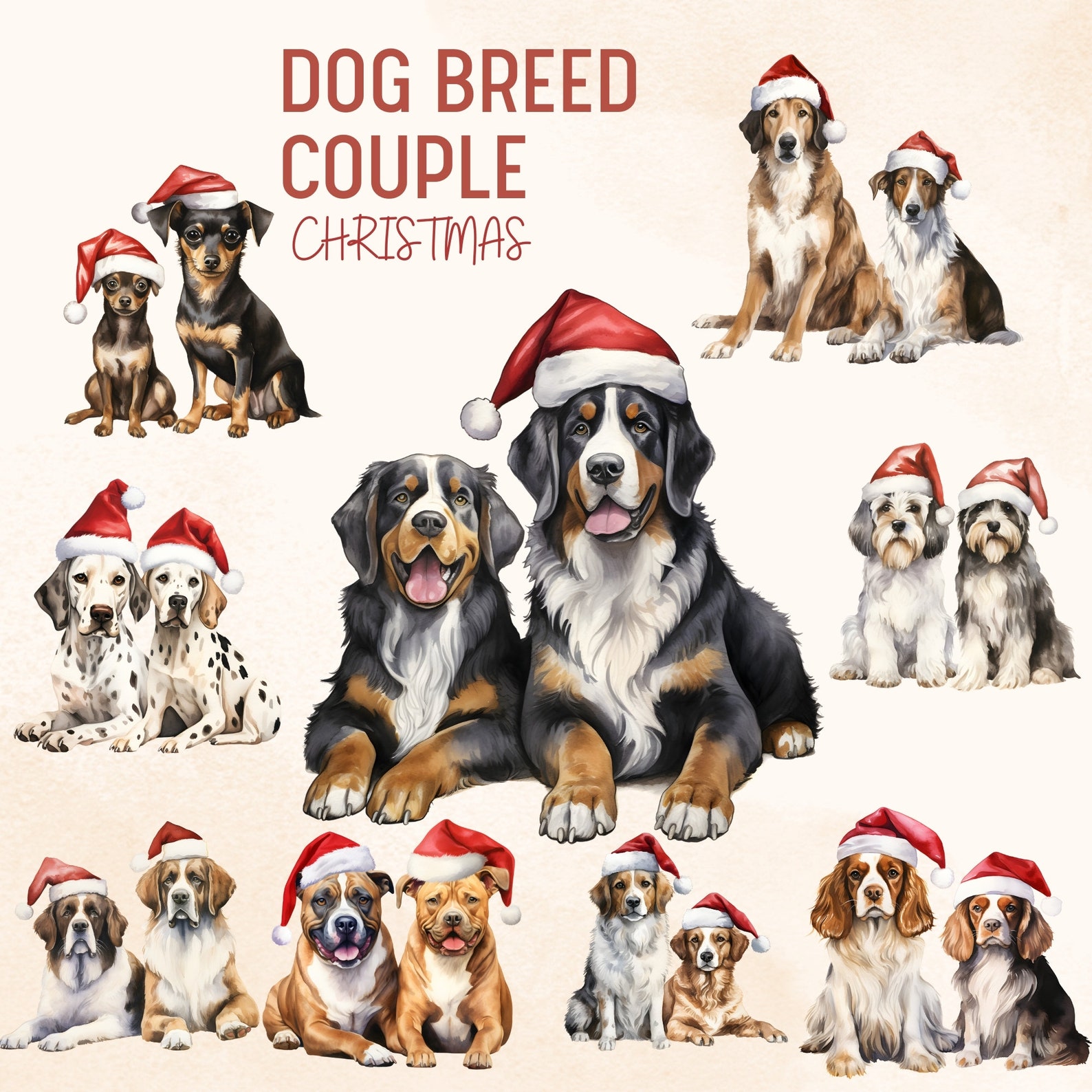 Watercolor Couple Dog Clipart, 39 Dog Breeds Clipart Bundle, Full Body ...