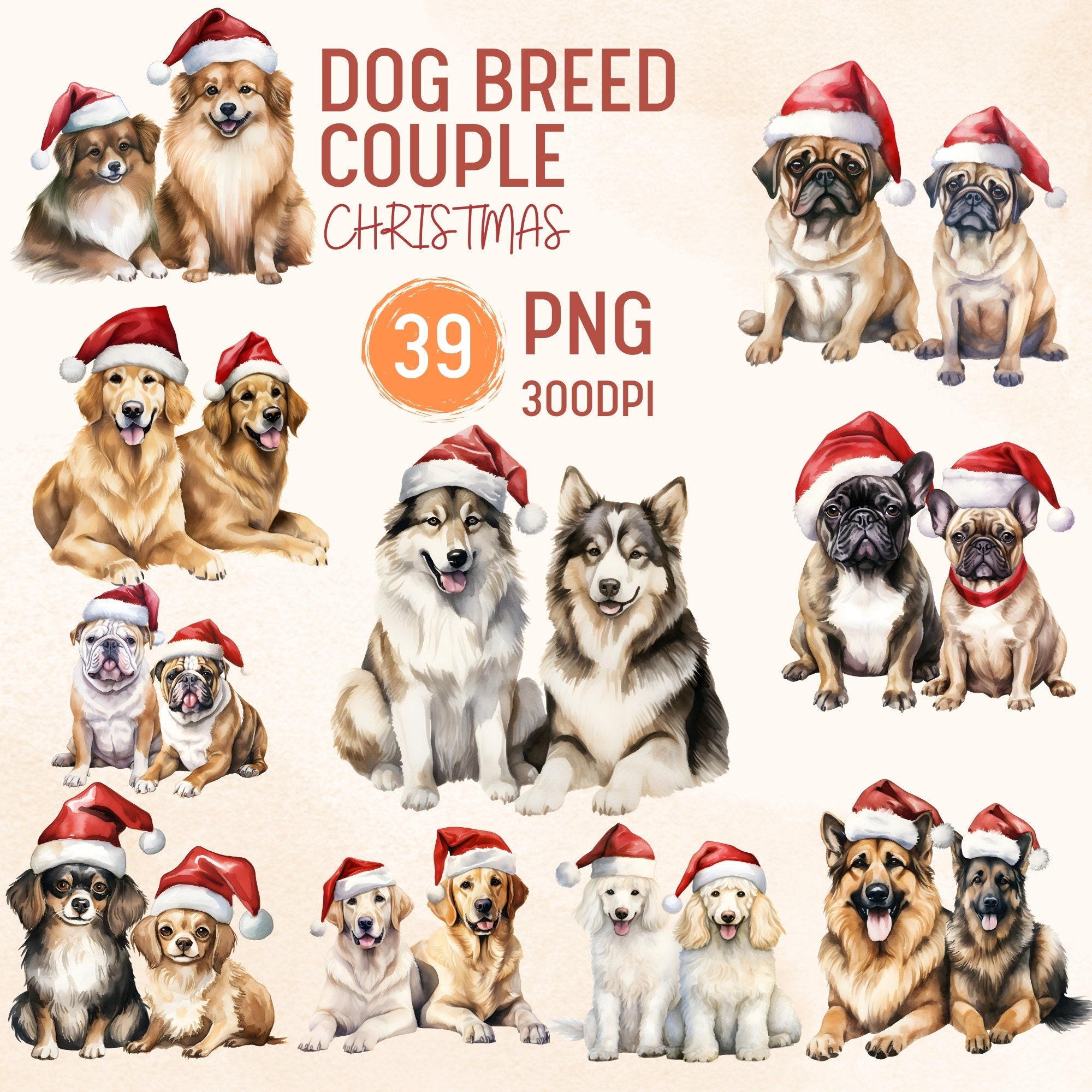 Watercolor Couple Dog Clipart, 39 Dog Breeds Clipart Bundle, Full Body ...