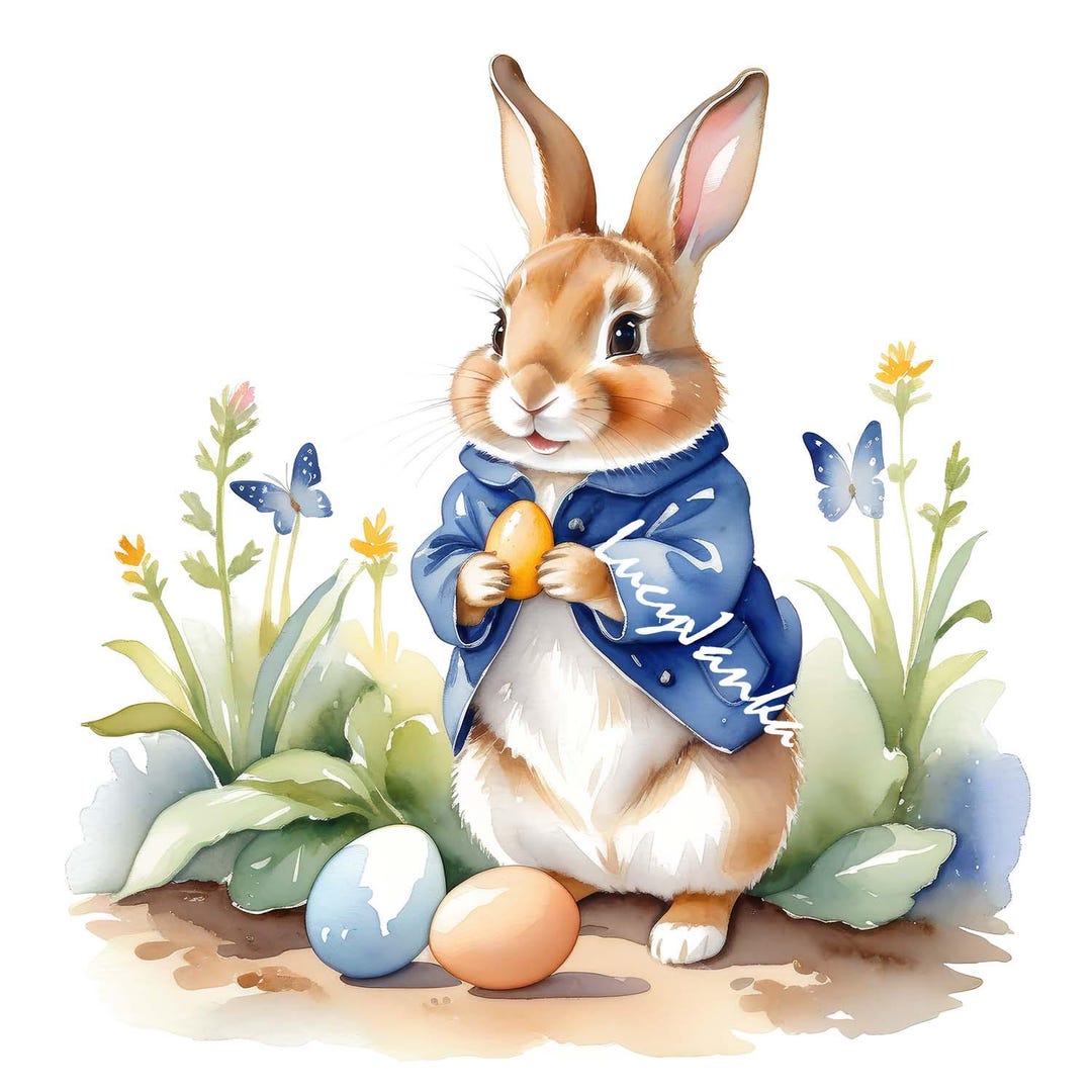 9 Peter Rabbit & Flowers Clipart, Beatrix Potter, Watercolor Bunny ...