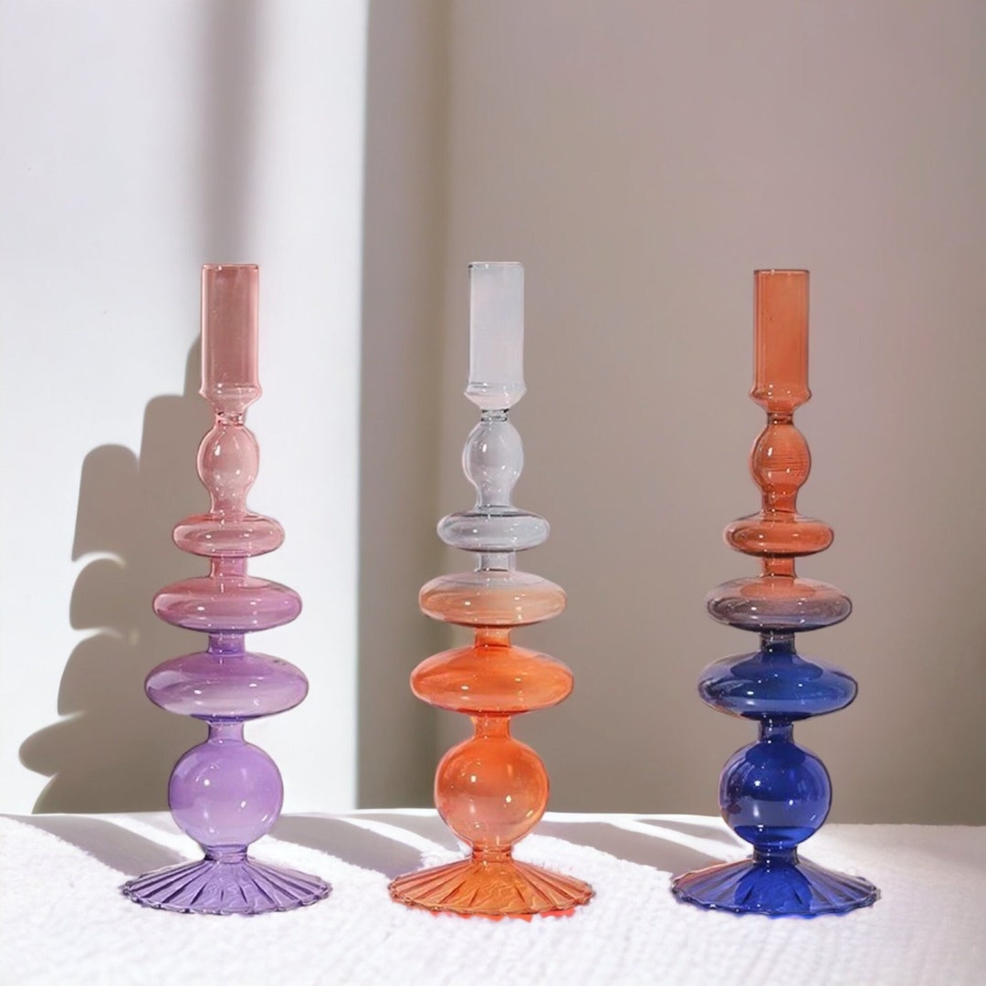 Retro Two Color Glass Candlesticks | Glass Candle Holder | Home Decor ...