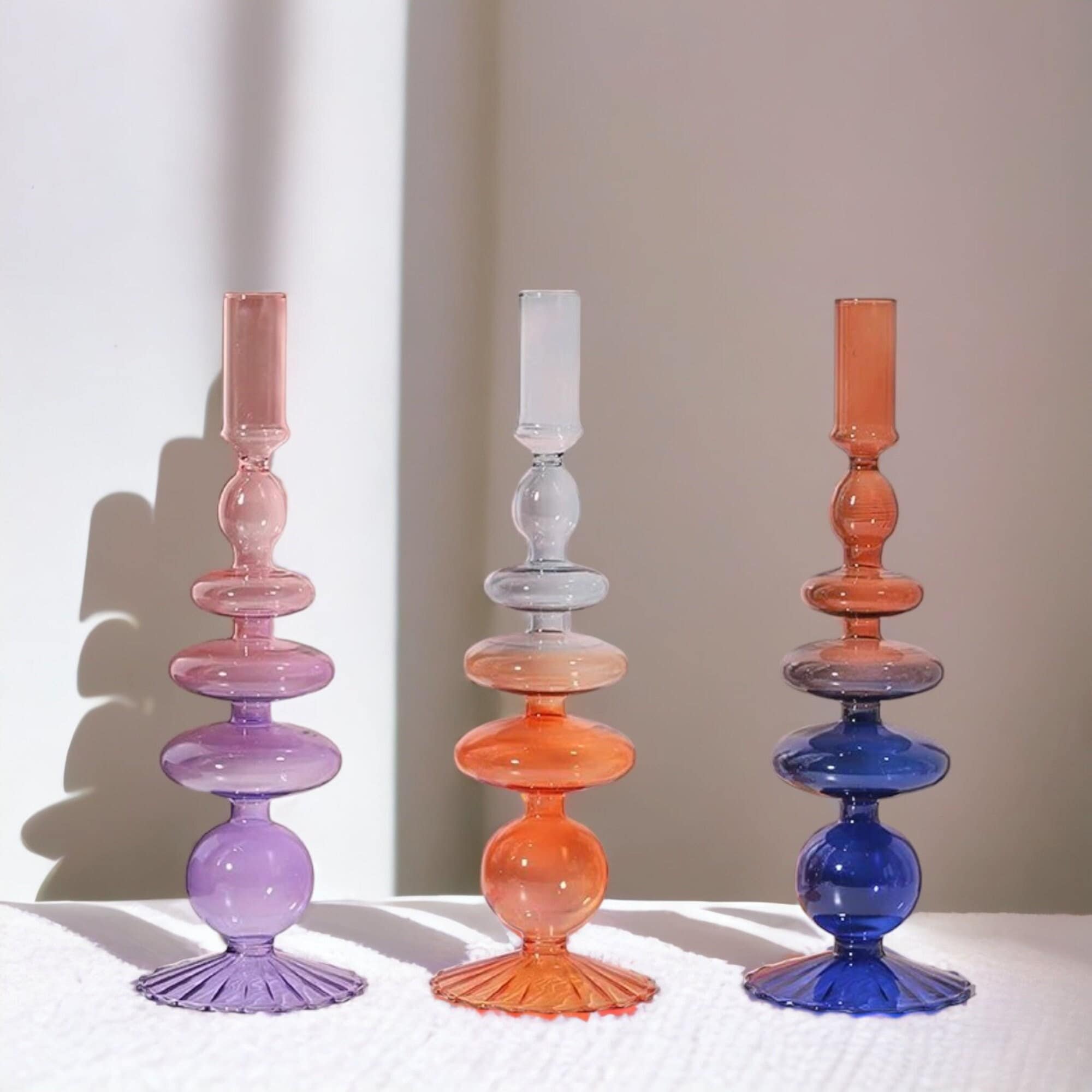 Retro Two Color Glass Candlesticks | Glass Candle Holder | Home Decor ...