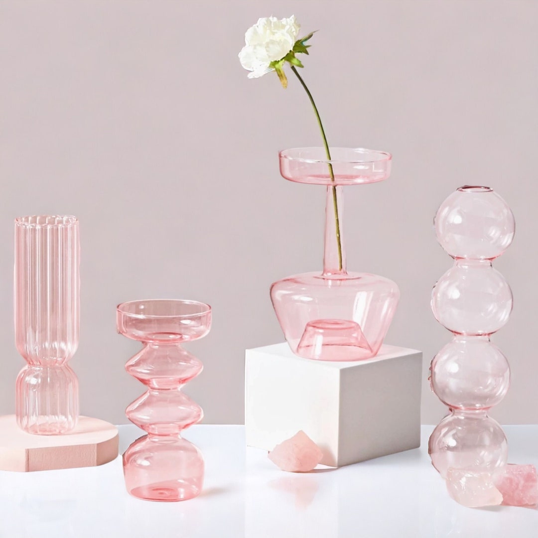 Pink Glass Candlestick Holder | Candle Holder | Table Home Decor ...