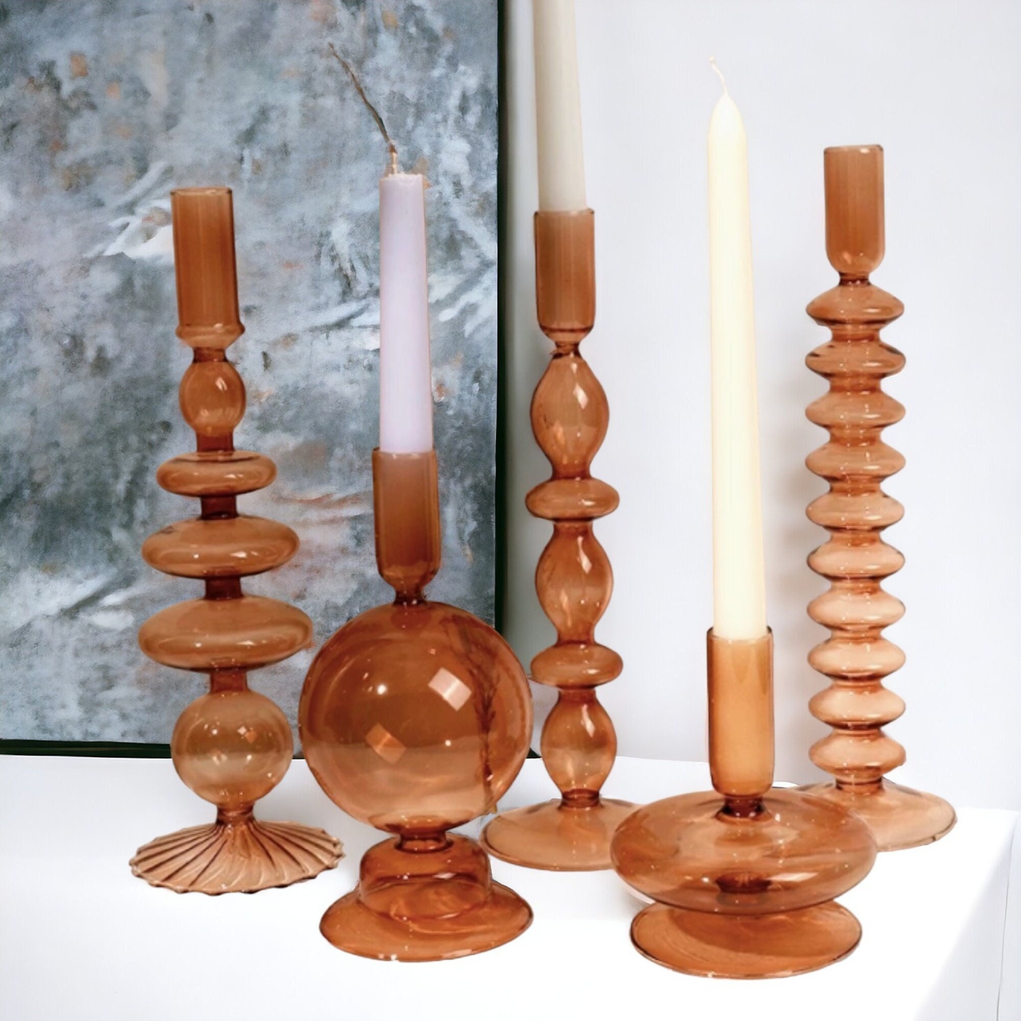 Brown Glass Candlestick Holder Candle Holder Table Home Decor Glass Candlesticks Glass Vase ...