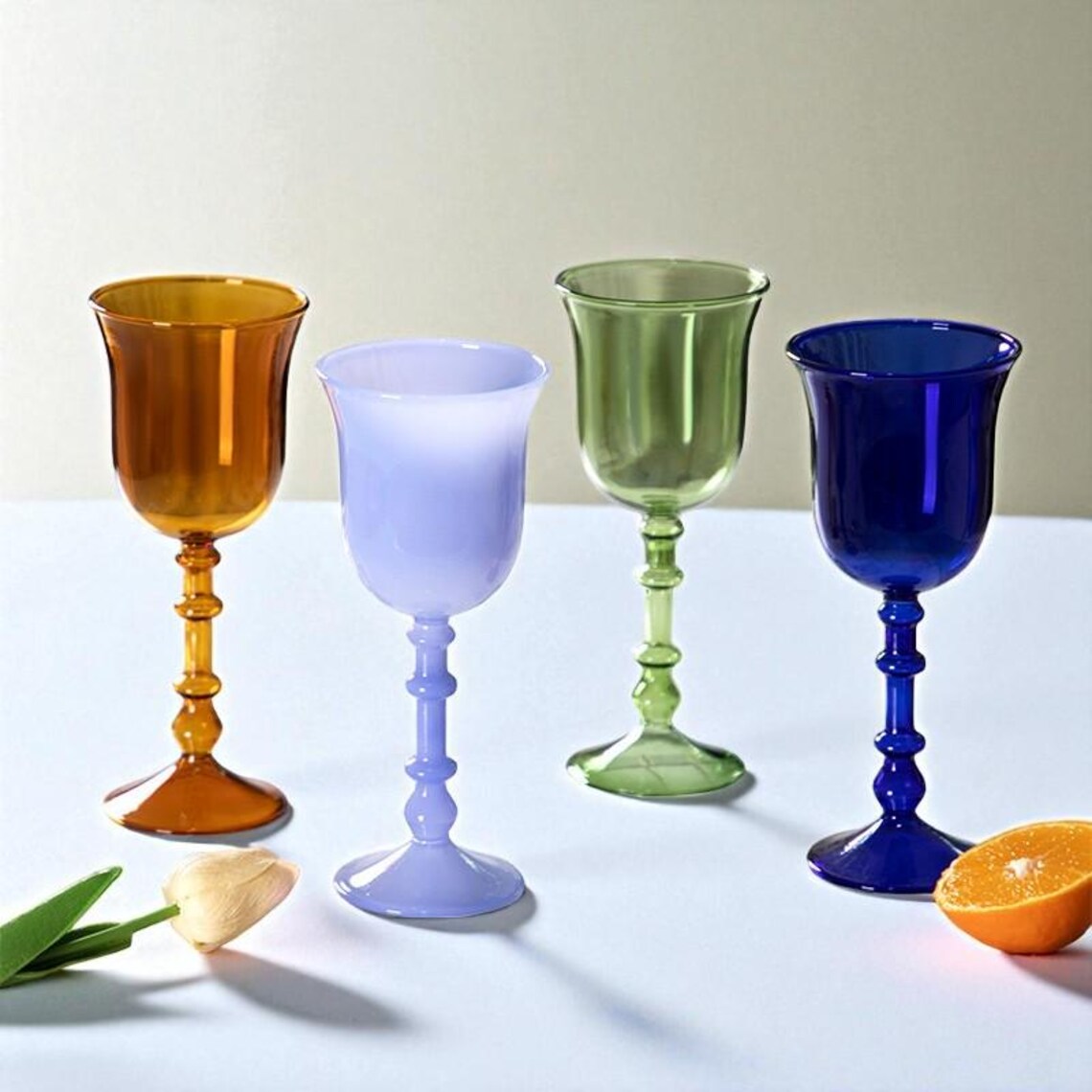 Colorful Vintage Glass Goblets | Retro Wine Glasses, Unique Colored ...